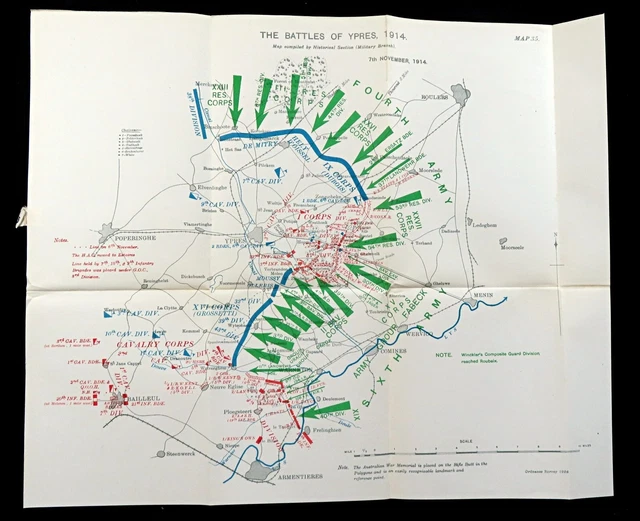 BATTLE OF YPRES Map WW1 German Military Positions British Sixth Army ...