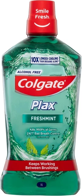 COLGATE PLAX ANTIBACTERIAL Mouthwash 1L, Alcohol Free, Freshmint, Bad ...
