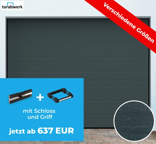 GARAGENTOR SEKTIONALTOR 40 mm M-Sicke Woodgrain Anthrazit+ Handgriff ...