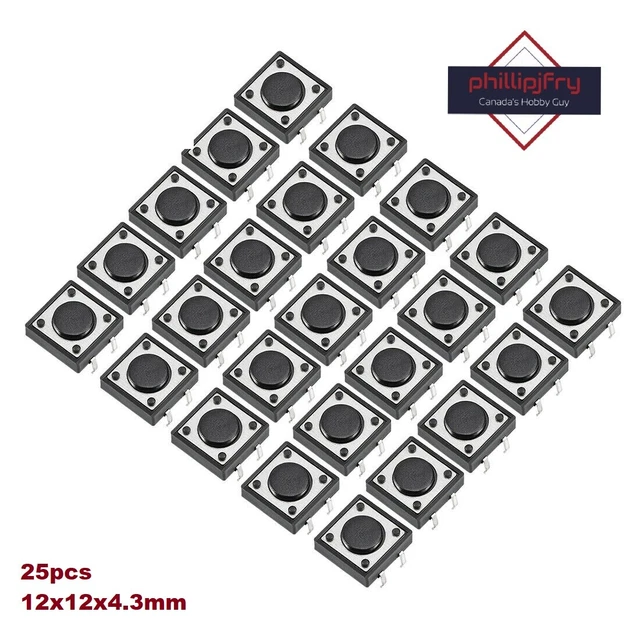 12X12X4.3MM PANEL MICRO PCB Momentary Tactile Push Button (25 Pack ...