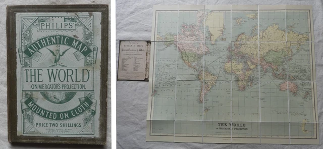 CARTE ANCIENNE : Philips' Authentic Map THE WORLD ON MERCATOR'S ...