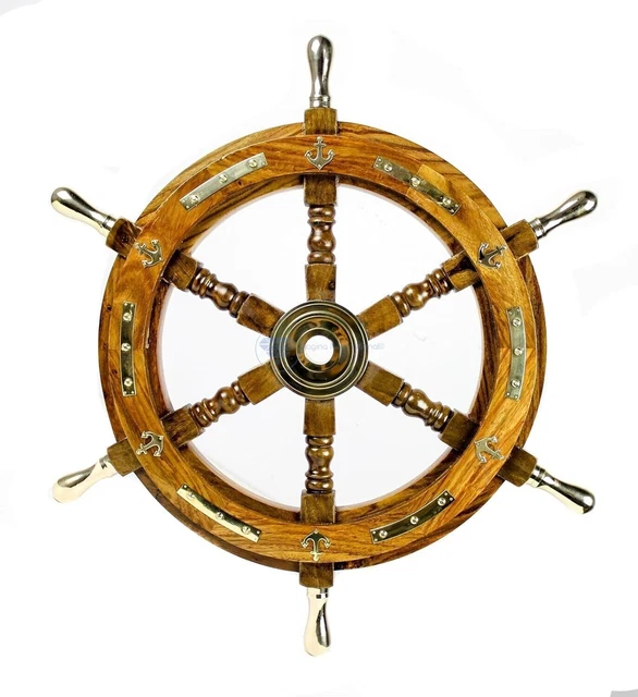 ROUE DE BATEAU en laiton et en bois fabriquée à la main pour marin nautique... EUR 108,37 ...