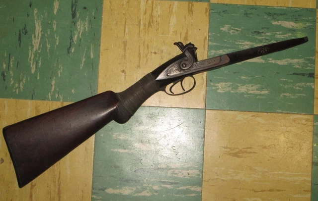 ANTIQUE 19TH CENTURY Double Barrel Black Powder Shotgun Lock & Stock ...