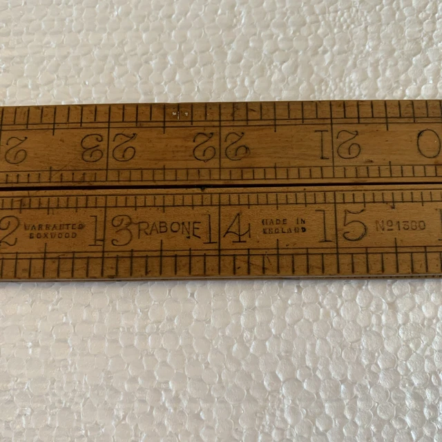 VINTAGE BOXWOOD BRASS MEASURING RULE FOLDING RULER JOHN RABONE 36" No ...
