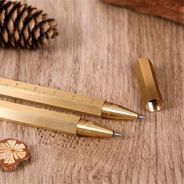 BUSINESS SIGNING PEN with Scale Ruler Brass Pen Lid Signature Pen ...