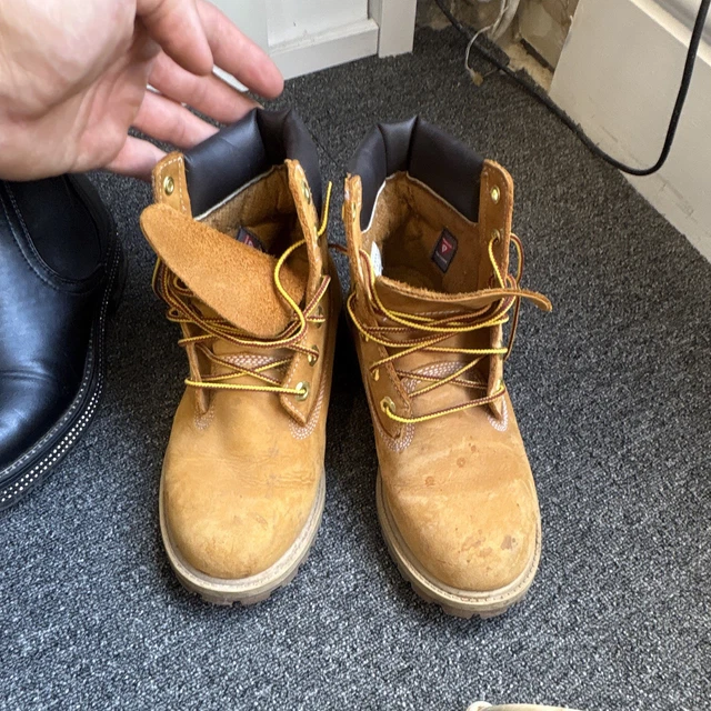 TIMBERLAND MEN’S BEIGE Leather Lace-Up Work Boots UK 4 Padded Collar £ ...
