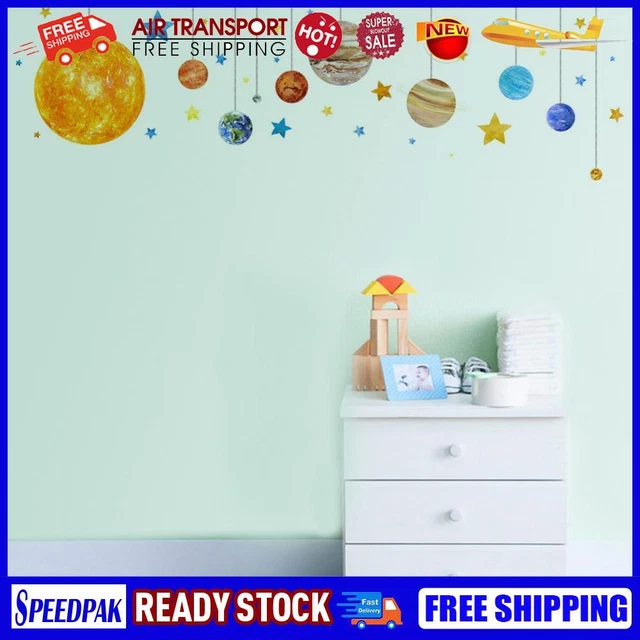 SOLAR SYSTEM PLANET Wall Stickers Children Room Planets Pattern Mural ...