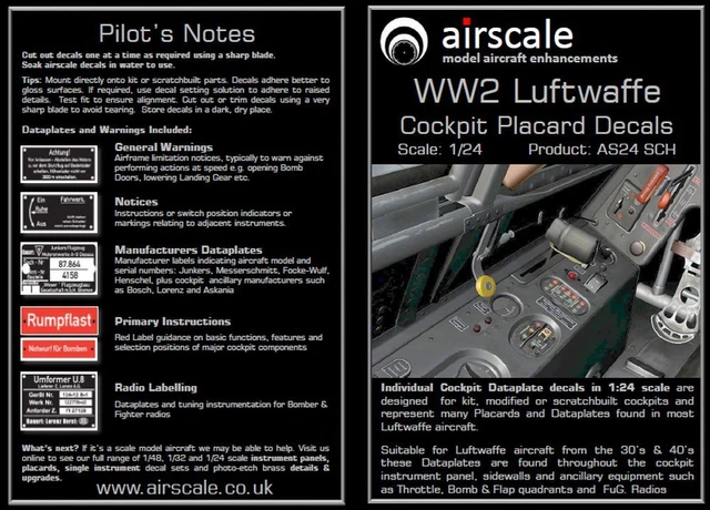 AIRSCALE MODEL AIRCRAFT Luftwaffe Cockpit Placard decals - 1/24 scale ...