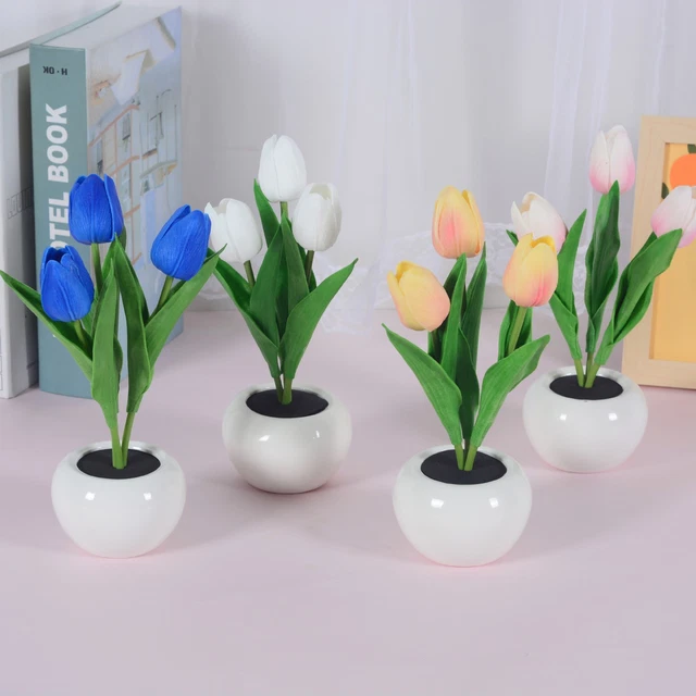 LED TULIP NIGHT Light Flower Table Lamp, Tulip Lamp with Ceramic Vase £ ...