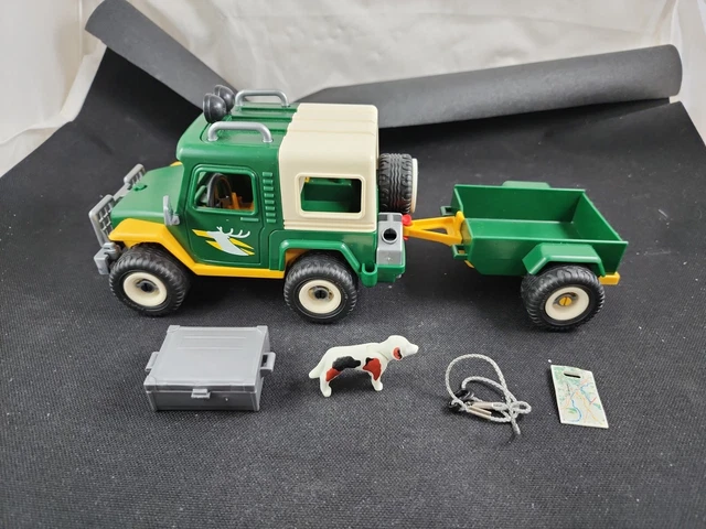 PLAYMOBIL 7472 VÉHICULE Forest Jeep Ranger camion vert et remorque add ...