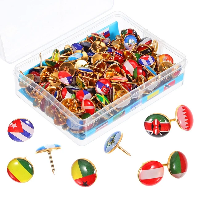 200PCS COUNTRY FLAG Push Pins Cork Boards Thumb Tack Office Thumb Tacks ...