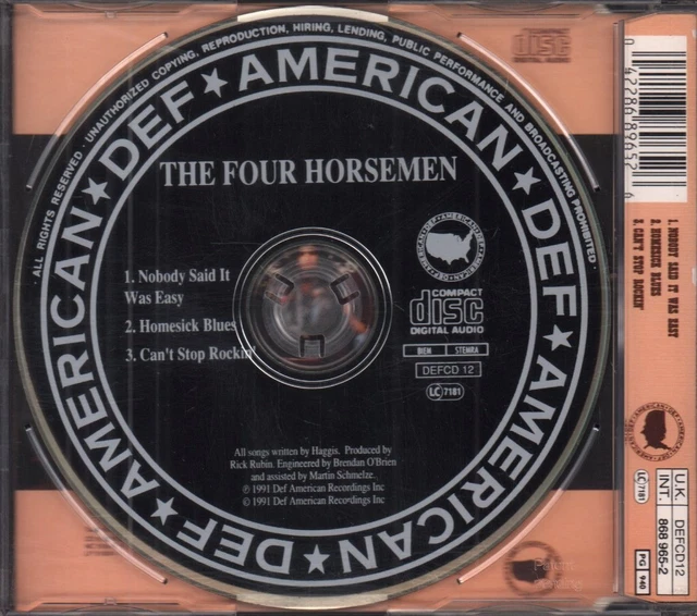 FOUR HORSEMEN NOBODY Said It Was Easy CD UK Def American 1991 single ...