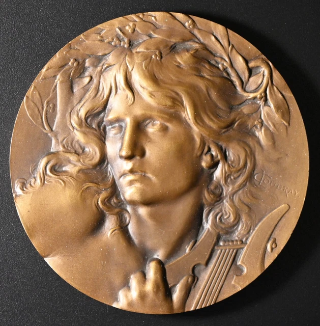 BRONZE JUGENDSTIL MEDAILLE, Coudray, Engel, angel, Orpheus, Orphee, art ...