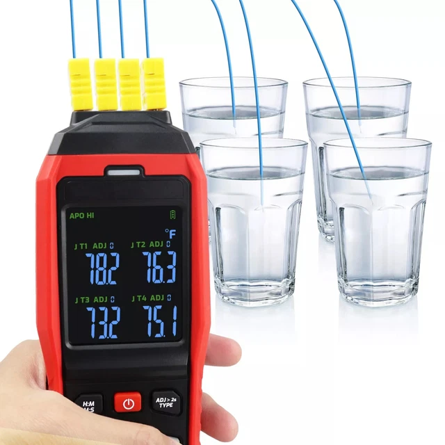 4-CHANNEL DISPLAY J/K Datalogger Thermocouple Thermometer Real-Time ...