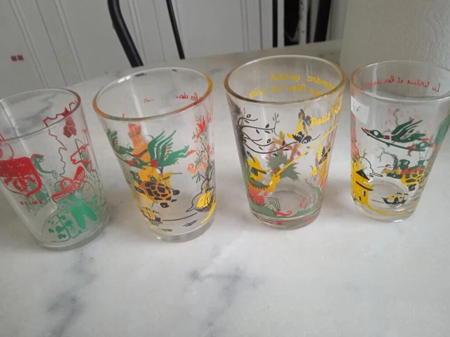 LOT DE 4 verres sérigraphiés-"AMORA / LA FONTAINE "-années 60 EUR 12,00 ...