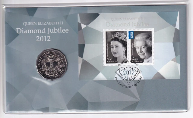 AUSTRALIAN PNC: 2012 50 Cent Queen Elizabeth Ii Diamond Jubilee Coin ...