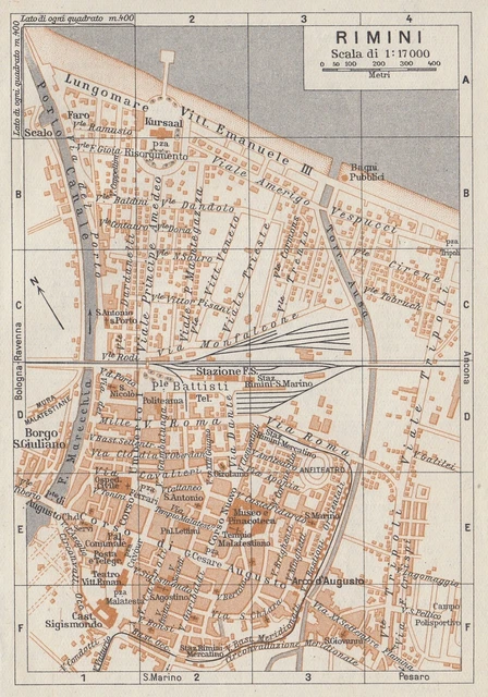 C3954 RIMINI, PIANTA della Città, Carta geografica epoca, 1937 Vintage ...