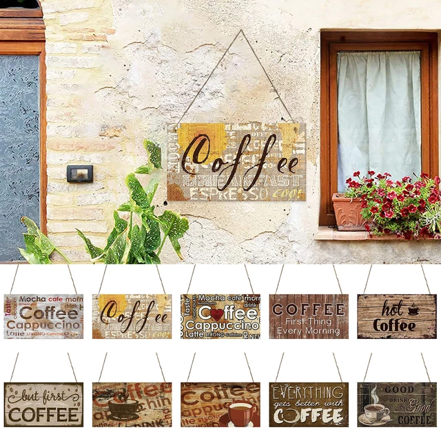 PLAQUE SIGN LANYARD Design Decorative Coffee Shop Front Door Hanging ...