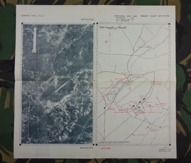 WW2 INTELLIGENCE BOMBING TARGET MAP "COMISO" (AERODROME in SICILY ...
