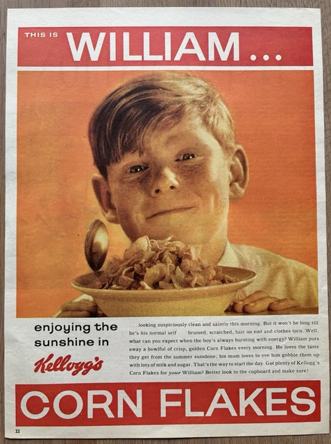 WILLIAM ENJOYING CORN FLAKES Kelloggs Advert VINTAGE 1960's AD ...