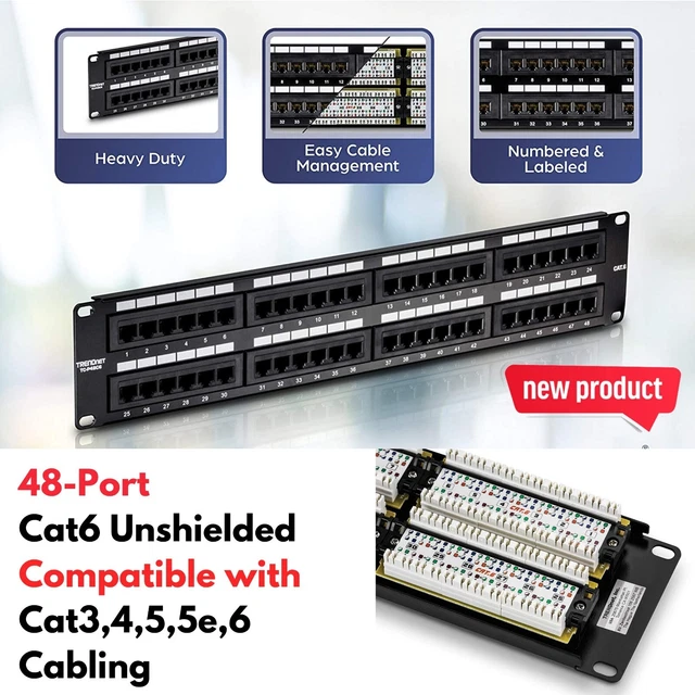 48-PORT CAT6/RJ45 PATCH Panel Wall/Rack Mount for Gigabit Ethernet Home ...