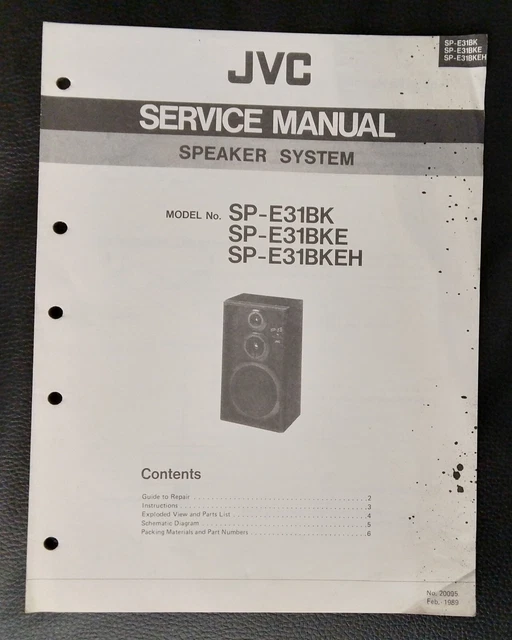 JVC SP-E31BK SP-E31BKE SP-E31BKEH Speakers Repair Service Manual No ...