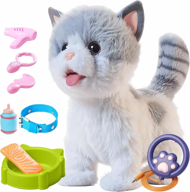 WALKING TOY CAT with Remote Control Leash, Plush Cat Electronic ...
