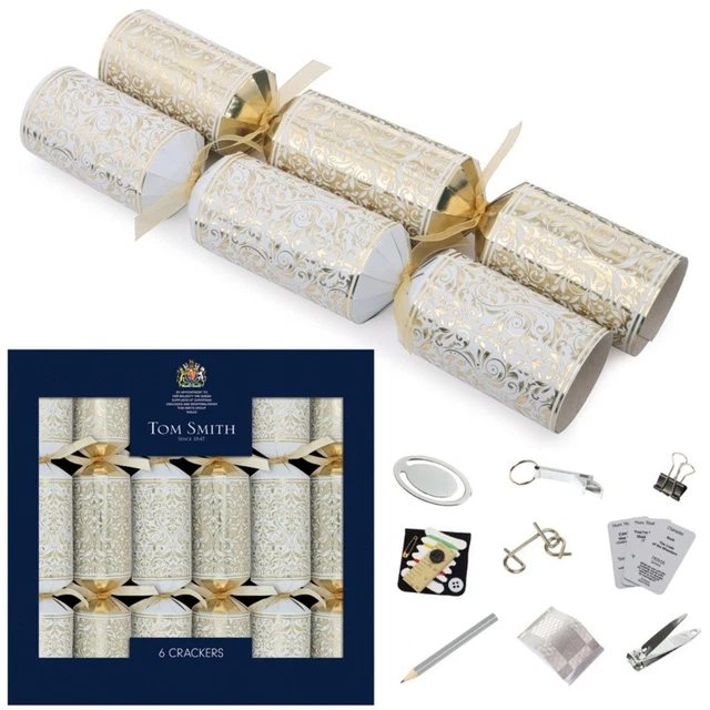 TOM SMITH LUXURY Christmas Crackers Traditional Frosted Winter Silver ...