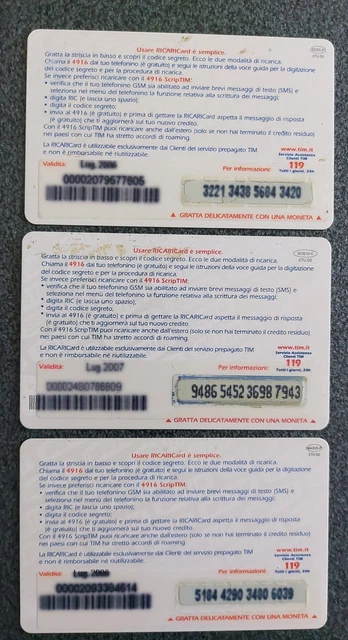 SCHEDE TELEFONICHE USATE RICARICHE TIM Cane 3 Tagli EUR 2,00 - PicClick IT