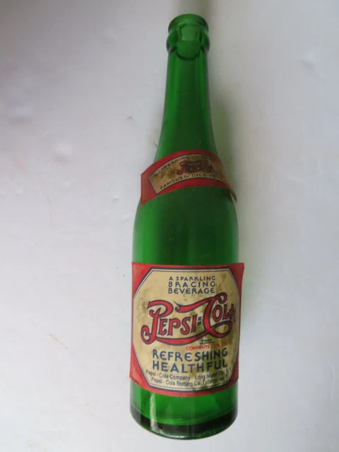 VINTAGE GREEN PEPSI-COLA Bottle Double Dot Paper Labels Long Island ...