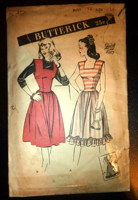 RARE VINTAGE 1940'S BUTTERICK SEWING PATTERN 3721 FRILLED SUMMER DRESS ...