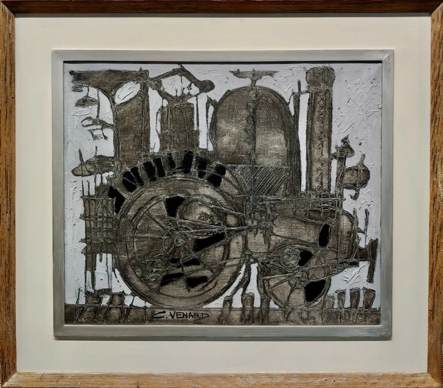 CLAUDE VENARD -INDUSTRIAL Steam Locomotive-1960s Cubist Oil painting £ ...