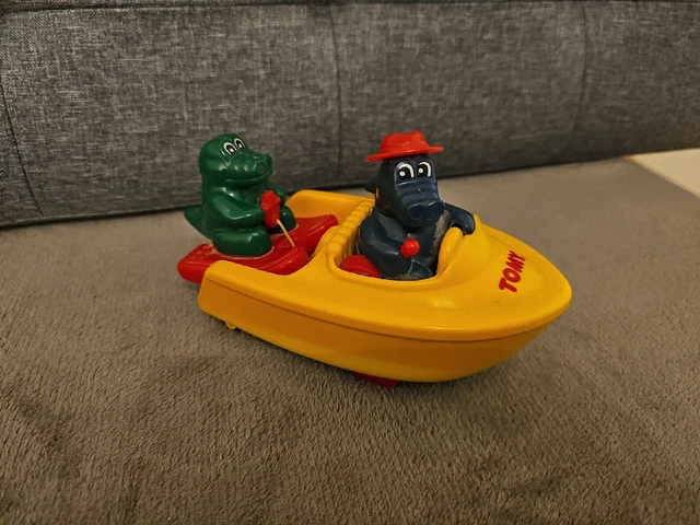 VINTAGE 1991 TOMY Big Fun Ski boat crocodile pull string toy crocs -Vgc ...