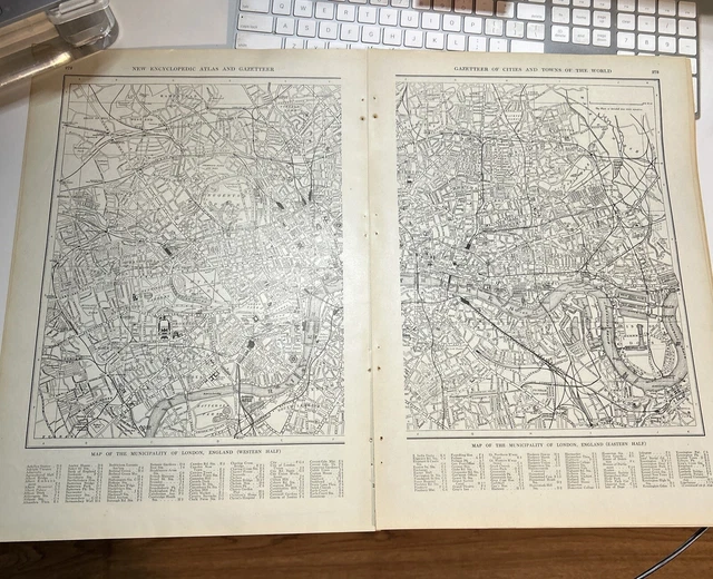 ANTIQUE 1908 2 Part Map Of London England 11x15 Inches £18.41 - PicClick UK
