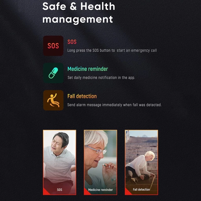 FALL DETECTION SOS GPS smart watch with vibration reminders and ...