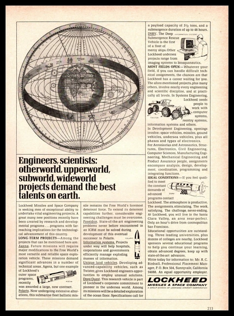 1967 LOCKHEED AIRCRAFT Missiles & Space Company Job Recruitment Vintage ...