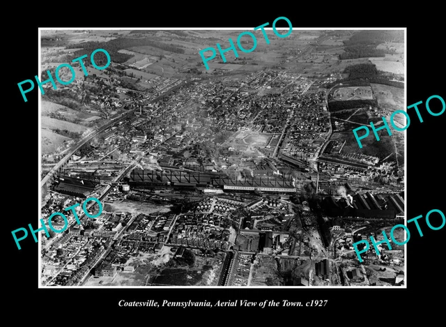 OLD LARGE HISTORIC PHOTO COATESVILLE PENNSYLVANIA, AERIAL VIEW OF TOWN ...