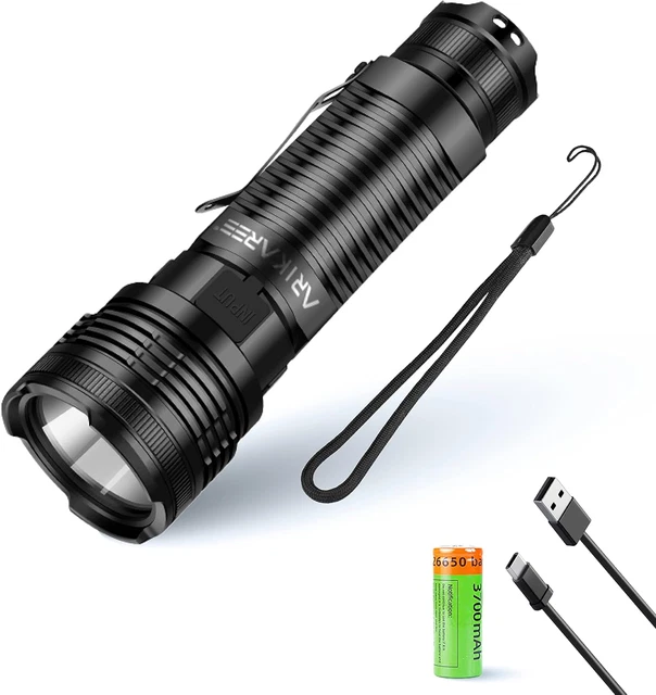 TORCIA LED POTENTE Professionale, Ricaricabile, 2000 Lumen Alta Potenza ...