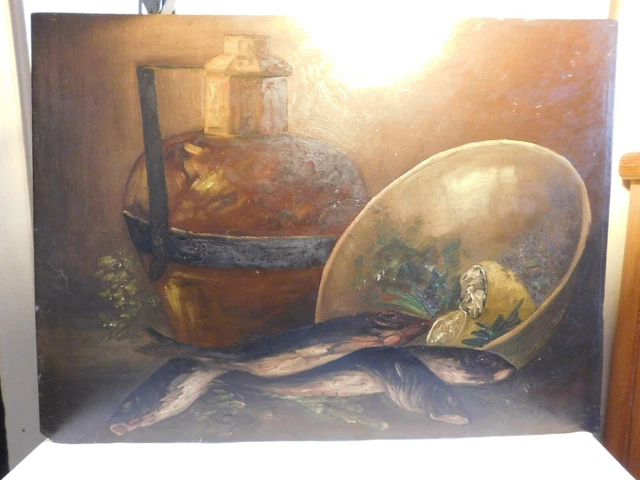 A G HEINS " Stillleben Au Fisch Keksdose aus Kupfer Zitronen- " Öl Auf ...