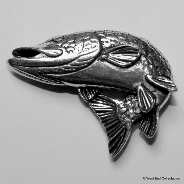 TURNING PIKE FISH Pewter Pin Brooch Badge UK Made Gift Present Coarse ...