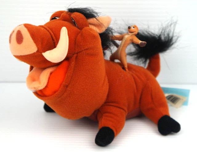 LION KING PUMBA With Timon Riding Plush Toy Hasbro Disney 2002 7" $16. ...