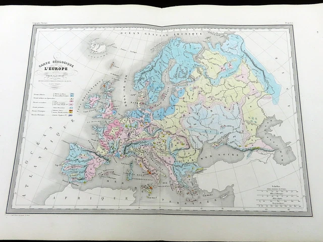 ANTIQUE GEOLOGICAL MAP of Europe Geology Geography Hand Coloured ...
