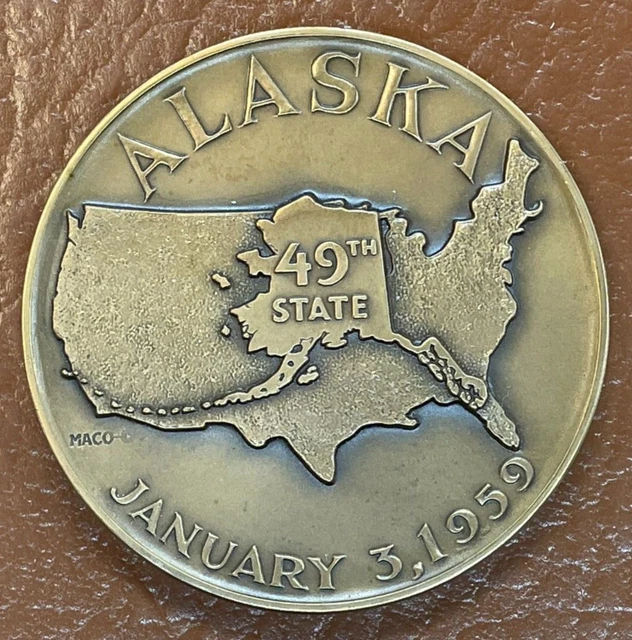 1959 ALASKA 49TH State Medallic Art Co. 2,75 pouces médaille de bronze ...