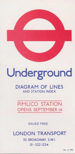LONDON UNDERGROUND TUBE Map 1972 NO.2 (REF 472) WITH PIMLICO O/P £21.00 ...