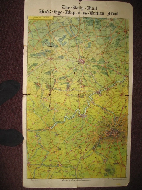 WW1 MAP ORIGINAL Daily Mail Birds eye Map of British Front £5.00 ...