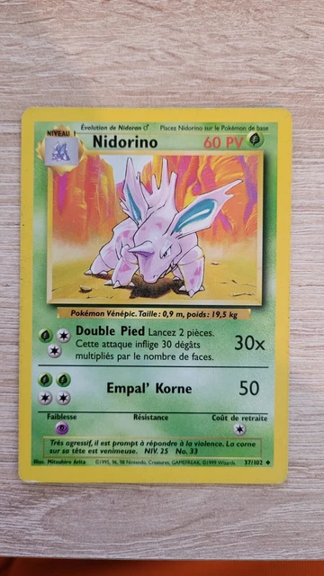 CARTE POKÉMON FR Wizard WOTC 1999 Edition Set de Base Nidorino 37/102 Unco EUR 8,00 - PicClick FR