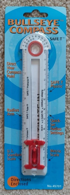LEARNING RESOURCES SAFE-T Bullseye Compass, Ruler, Protractor, Early ...