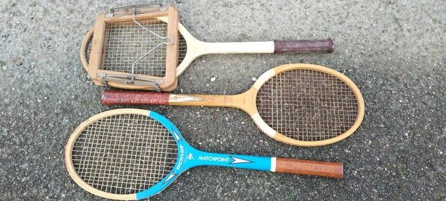 VINTAGE WOODEN TENNIS racket racquet slazenger dunlop matchpoint alpha ...