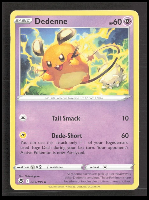 DEDENNE 085/195 UNCOMMON SWSH12: Silver Tempest Pokemon tcg Card CB-1-2 ...