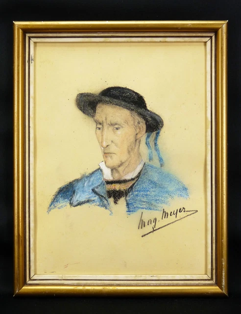 PORTRAIT DE BRETON signé MEYER .Pastel original .BRETAGNE FINISTERE ...